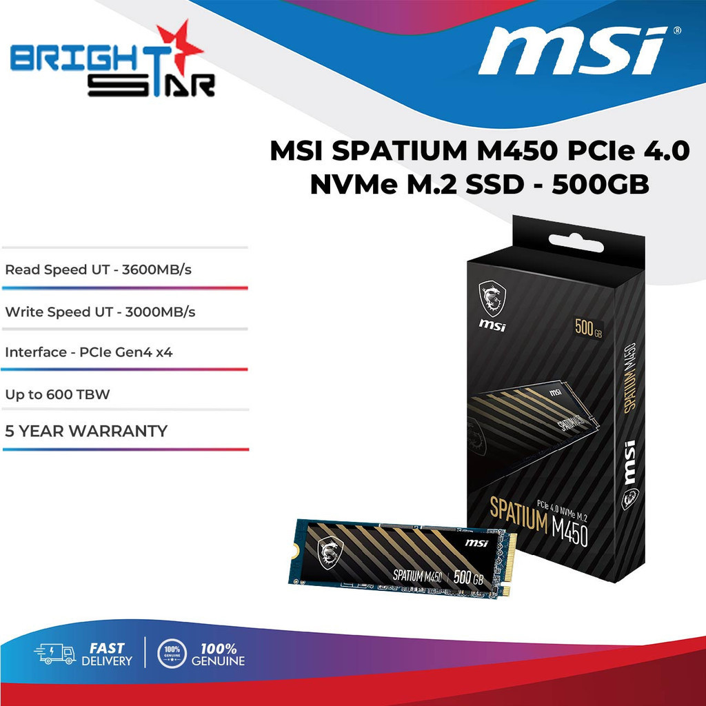 MSI SPATIUM M450 PCIE 4.0 NVME M.2 SSD 500GB Read UT 3600MB/s | Shopee ...