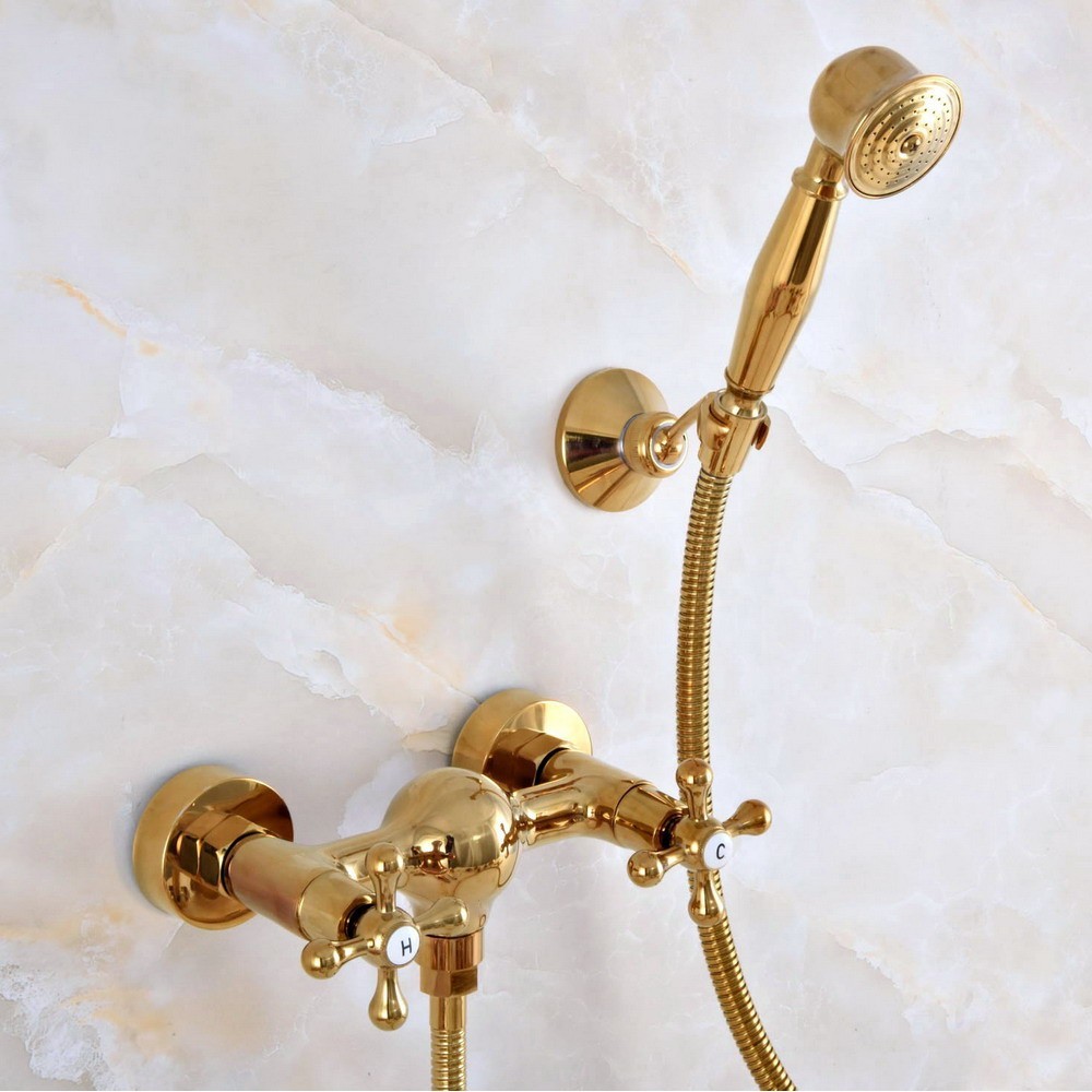 Luxury Gold Color Brass Bathroom Bath Wall Mounted Hand Held Shower ...