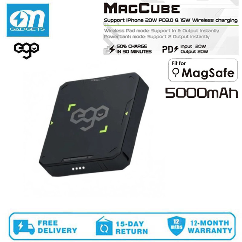 EGO MAGCUBE MC-5 5000mAh Magsafe Powerbank With PD 3.0 20W And 15W ...