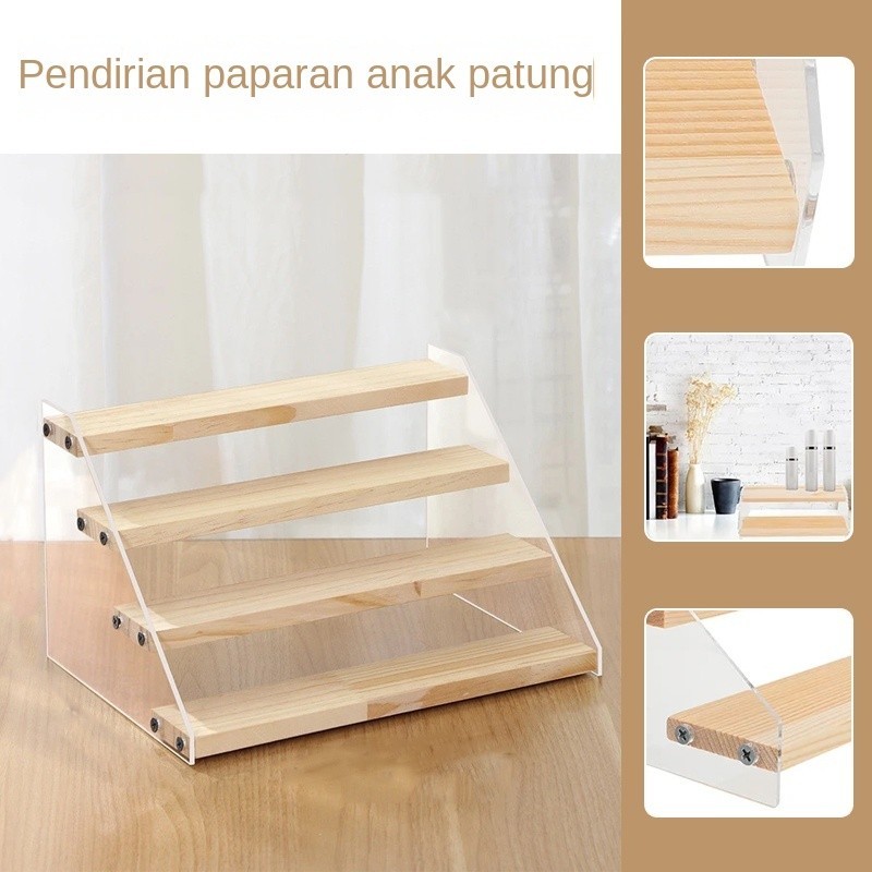 2/3/4/5 Tier Wooden Acrylic Display Stand Toy Cosmetics Showcase Anime ...