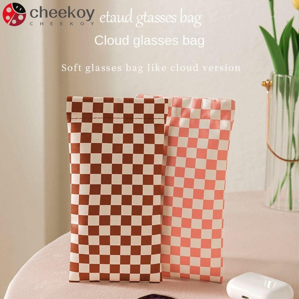 CHEEKOY Plaid Glasses Bag, Mini Shrapnel Opening and Closing Small Storage Bags, Multifunctional ...
