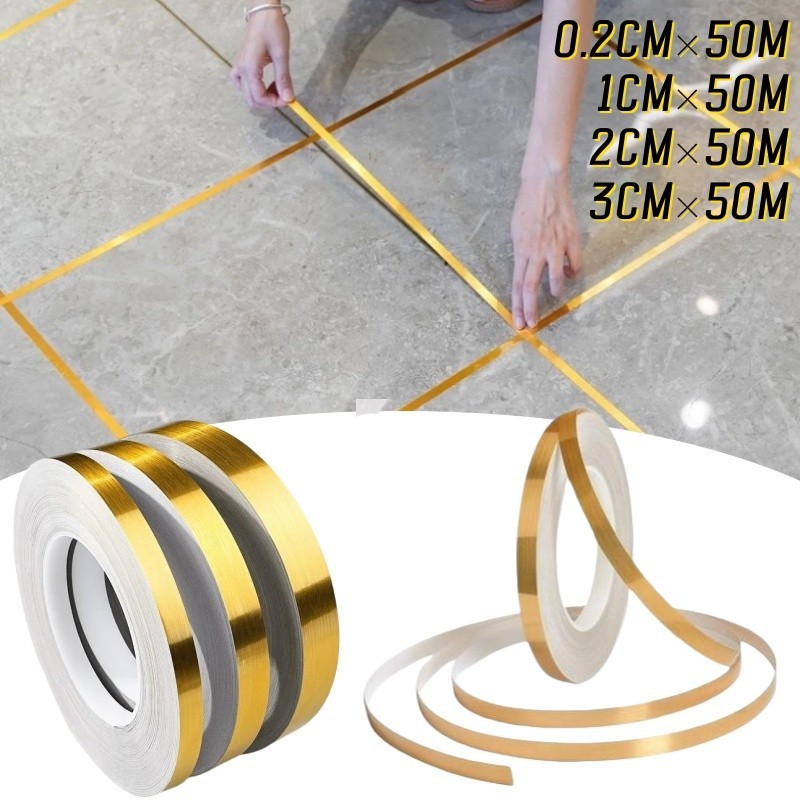 50M Gold Tile Gap Sticker Self Adhesive Wall Tile Floor Tape Sticker ...