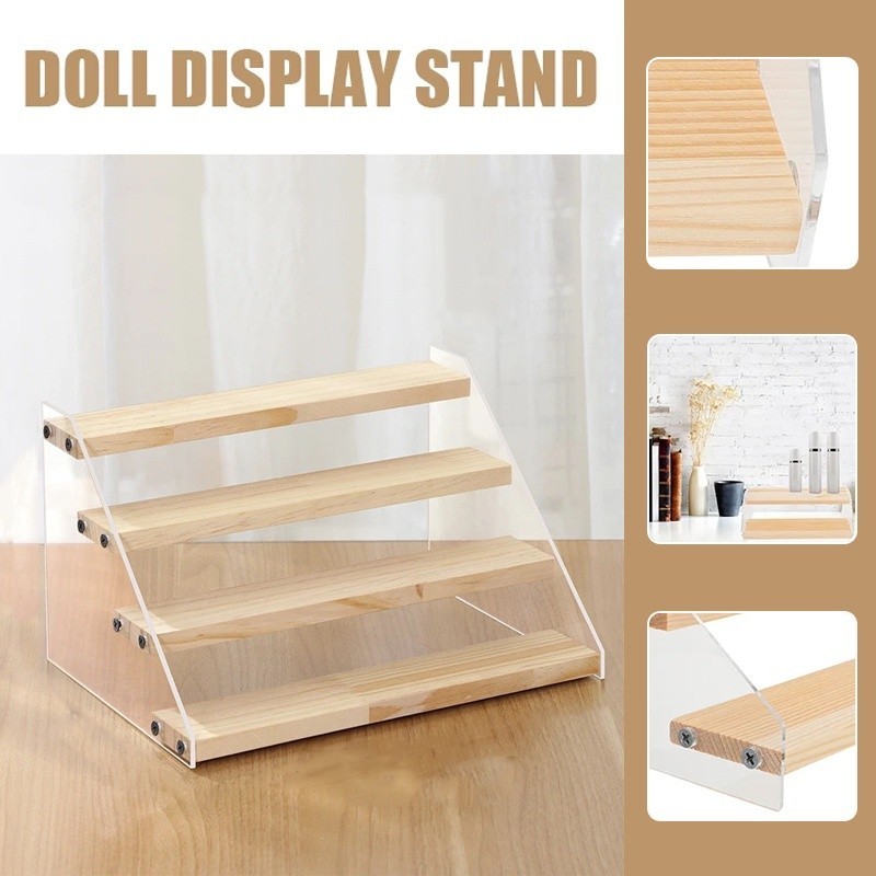 4/5 Tier Acrylic Storage Rack Figurine Display Shelf Wooden Rack Toy ...