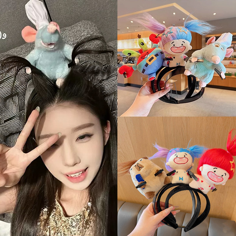 Funny Cartoon Hairband Female Plush Doll Cute Grab Bangs Headband 2024 ...