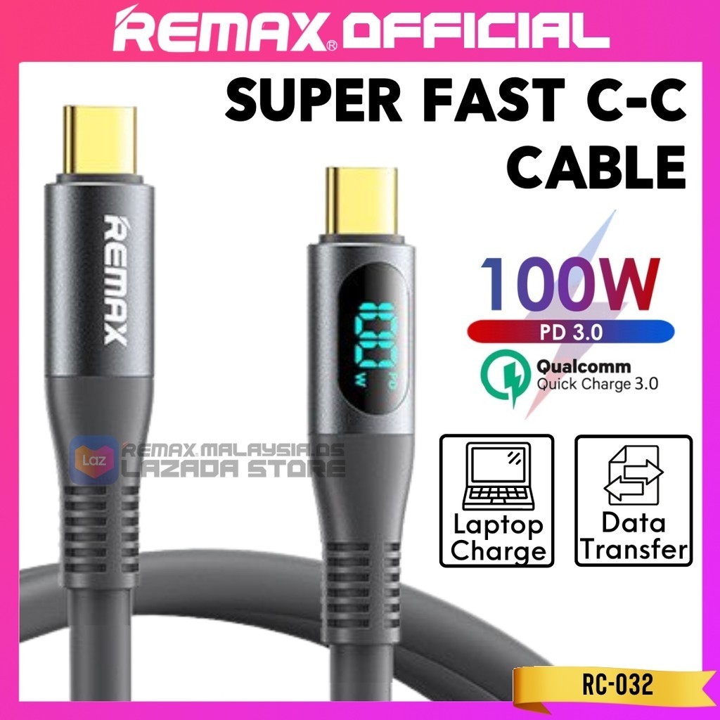 REMAX OFFICIAL Type C To Type C Super Fast Charging PD Cable 100W Power Delivery USBC Quick ...