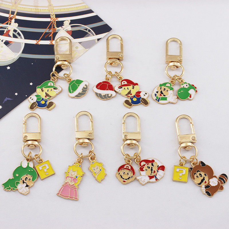 Anime Super Mario Keychain Cartoon Super Mary Cute Anime Mario Keyring ...