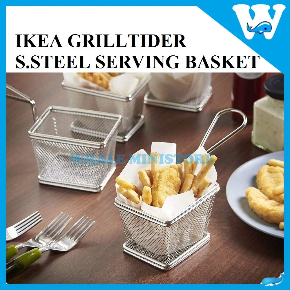 IKEA CAFE STYLE MINI STAINLESS STEEL SERVING BASKET / FRIED SNACKS ...