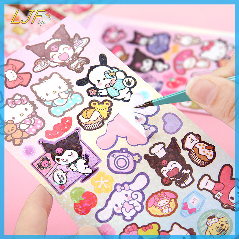 LJF 5Sheets Cartoon Sanrio Sticker Shiny Goo Card Sticker Colorful ...