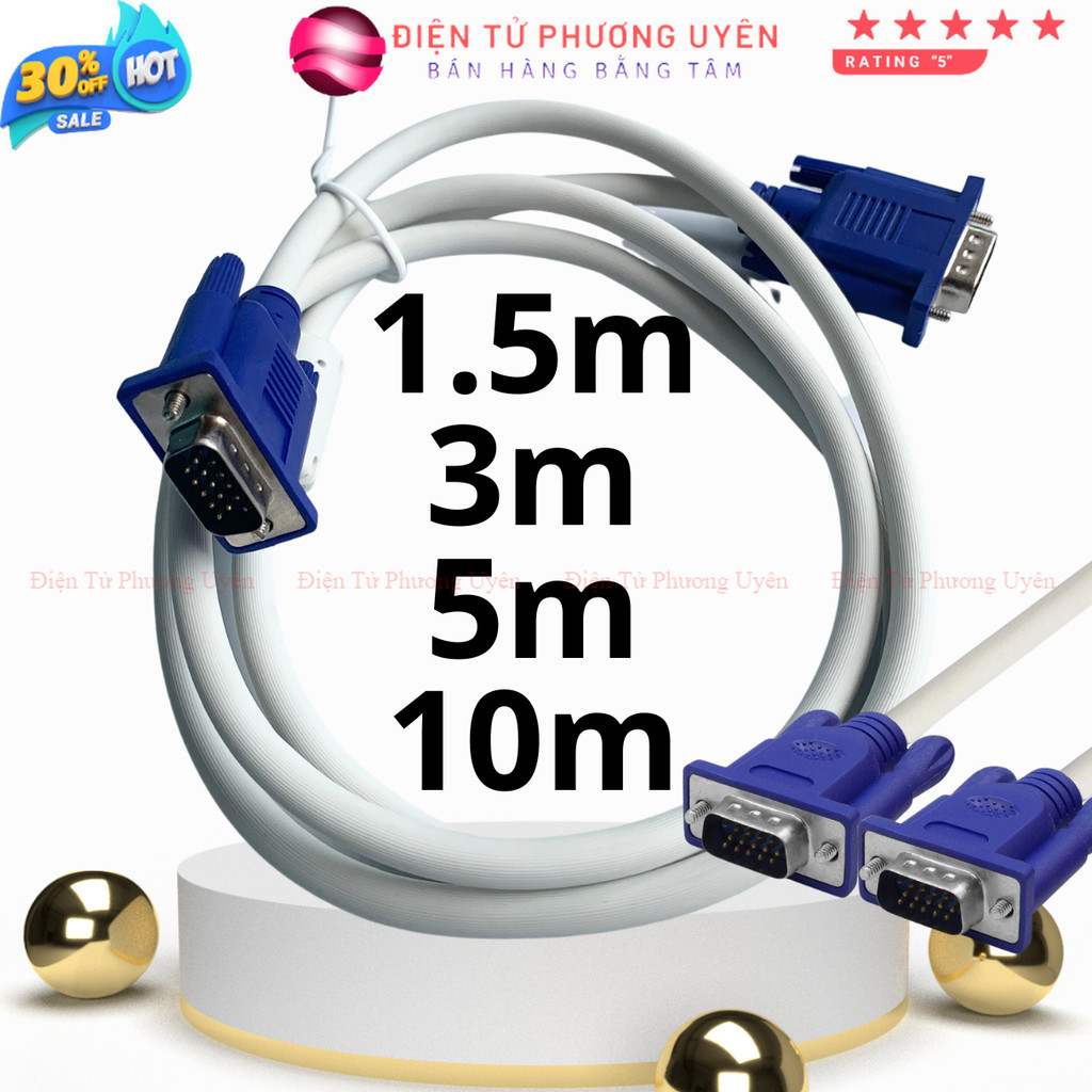White VGA Cable length 1.5M, 5M, 10M anti-corrosion for TVs, computer ...