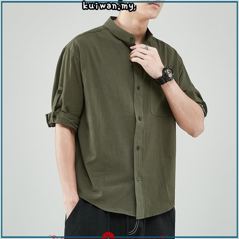 (RAYA 2024) Raya Linen Shirt Men Short Sleeve Kurta Baju Raya Casual ...
