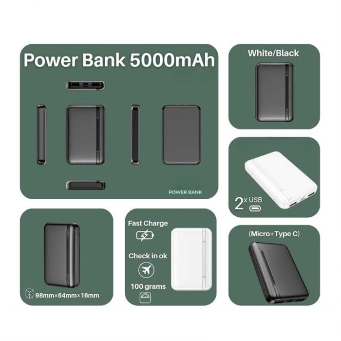 Micro+Type C - 5000mAh Power Bank | Shopee Malaysia
