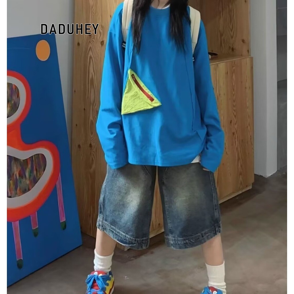 DaDuHey Women's American-Style Retro Washed Distressed Straight Wide ...