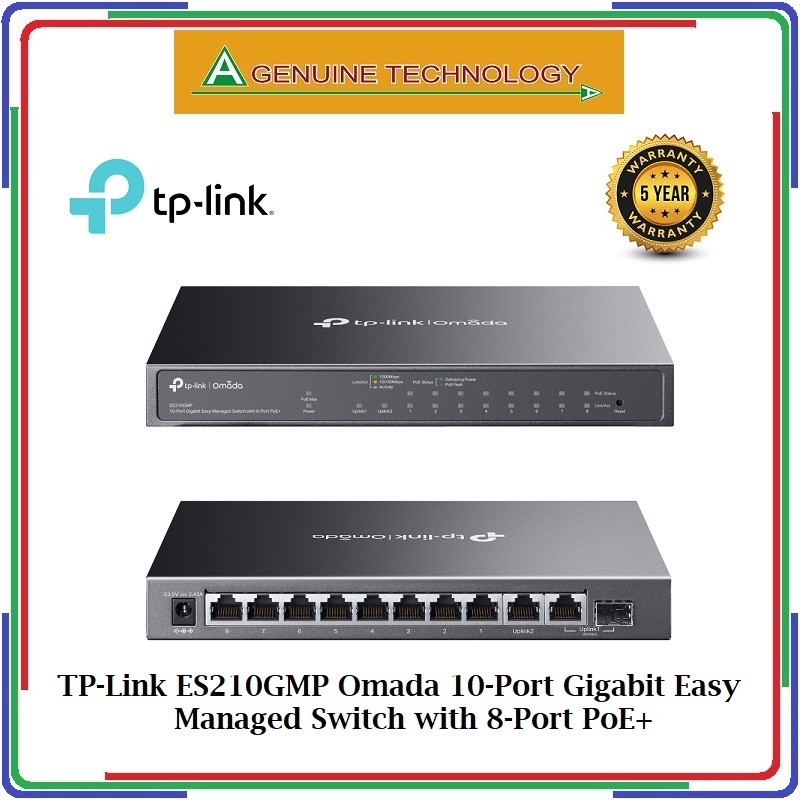 TP-Link ES210GMP Omada 10-Port Gigabit Easy Managed Switch with 8-Port ...