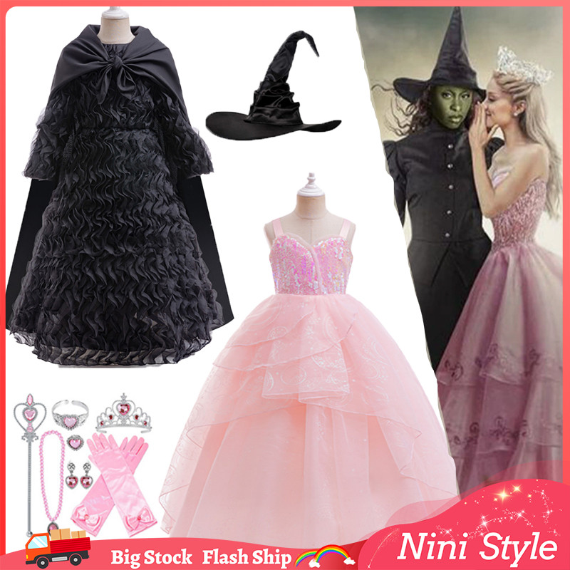 Wicked Witch Elphaba Cosplay Wizard Black Long Dress Cloak Hat Glinda ...