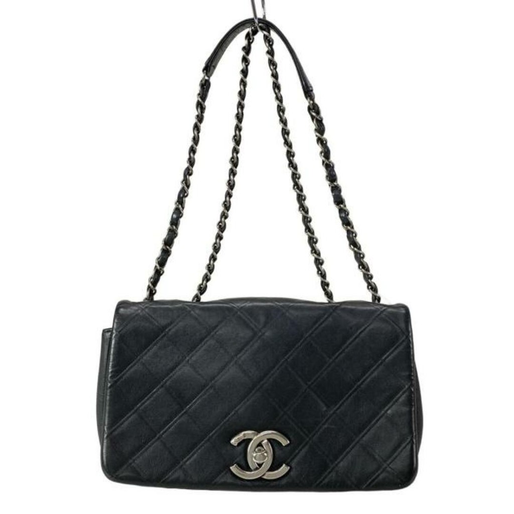 Chanel Sly Shoulder Bag Purse Silver lambskin Metal fittings black ...