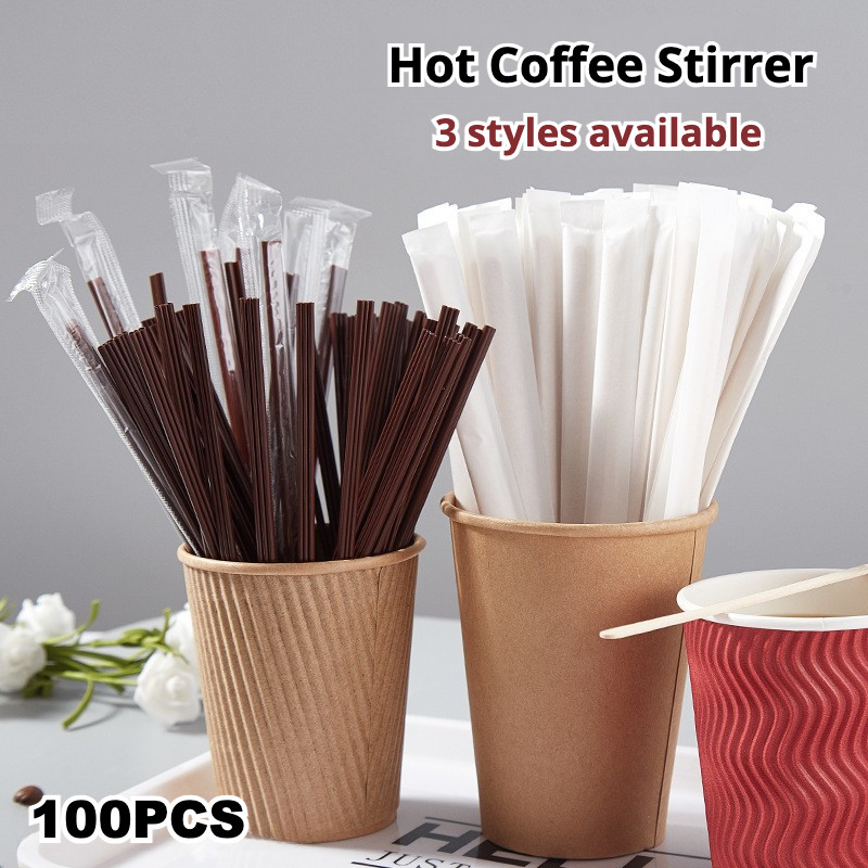 100PCS Disposable Coffee Stirrer–Individually Wrapped Stir Sticks for ...