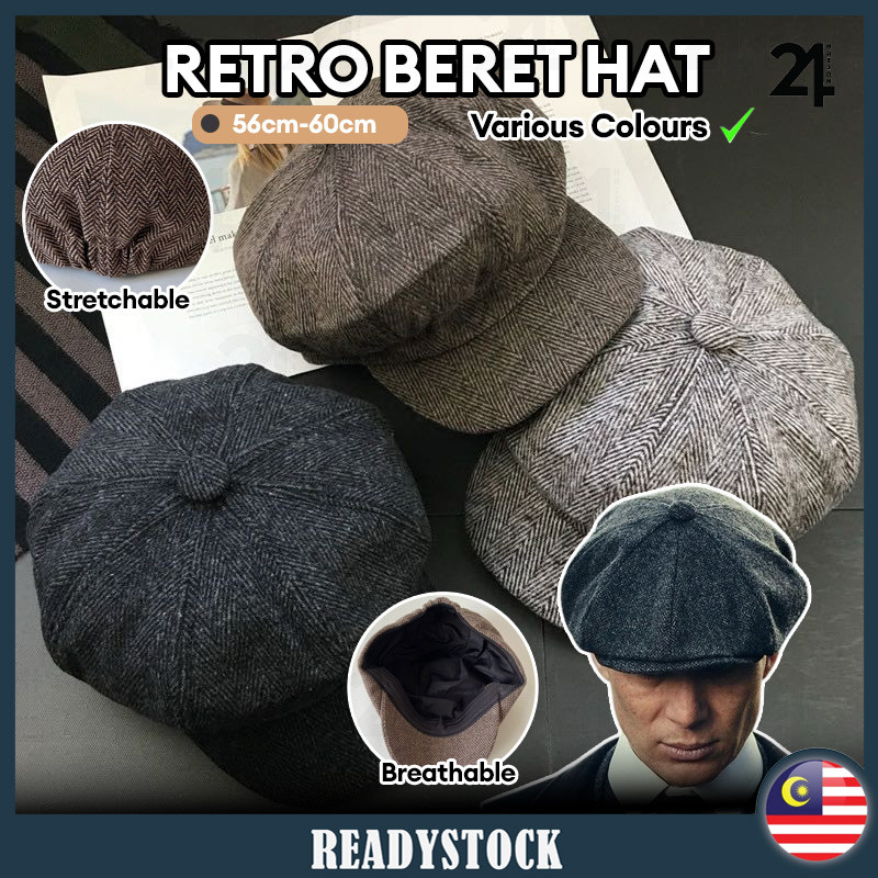 Men Retro Beret Hat Newspaper Boy Flat Cap Retro Vintage Wool Blend ...