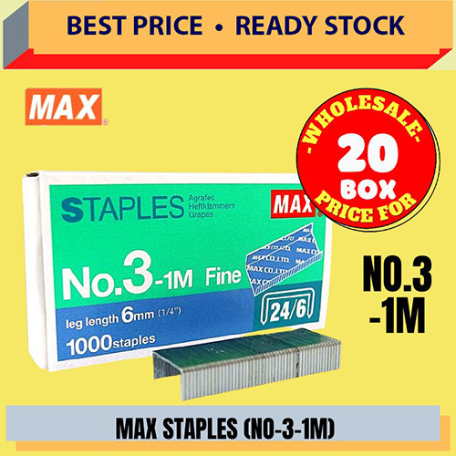 MAX STAPLES NO.3 -1M (20Boxes) / Bullet Stapler / Ubat Stapler / HD-50 ...