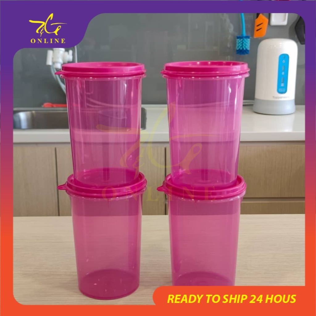 Tupperware 1 Litre Cheerio Quad Navy Blue Biru Pink Cookies Perfect Container Air Tight Liquid ...