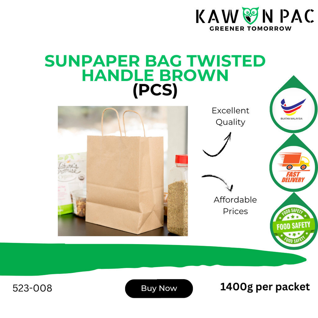 SUN PAPER BAG TWISTED HANDLE BROWN 28CM X 15CM X 30CM (9pcs/pkt ...