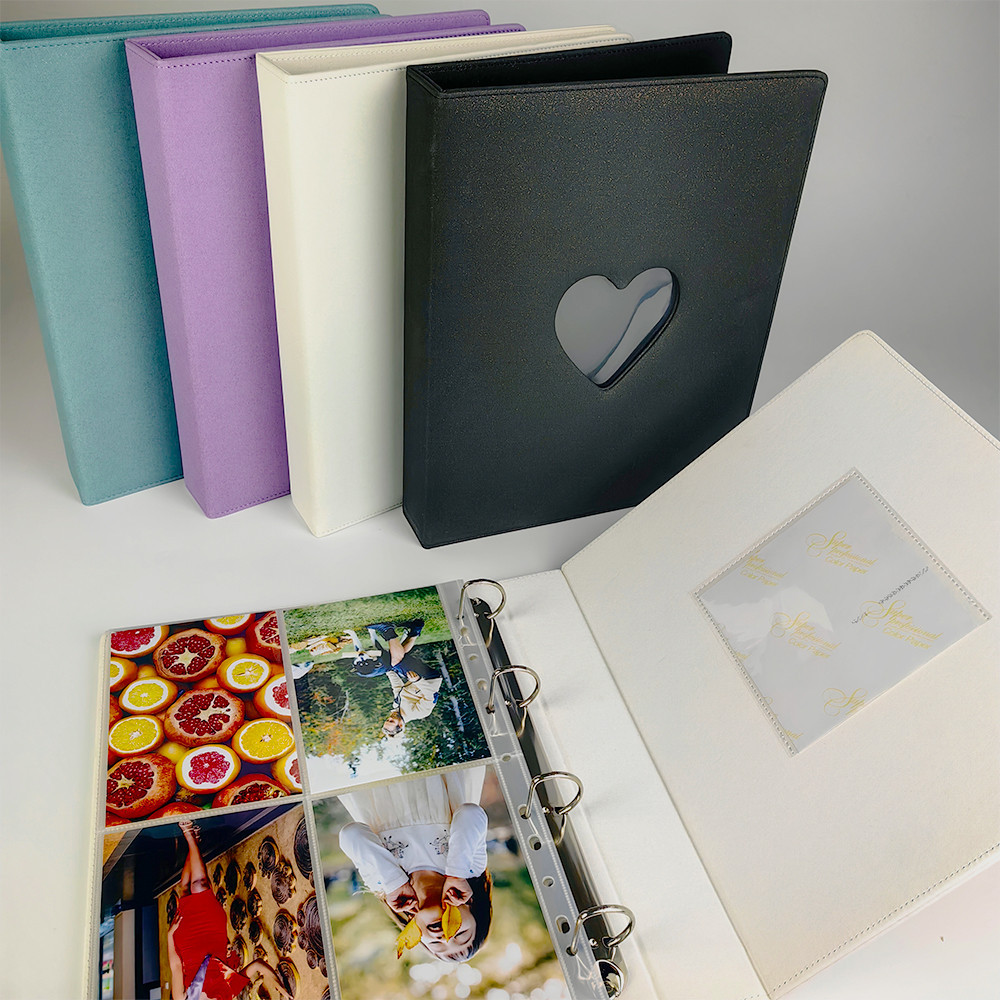 A4 PU Leather Heart-shaped Binder with Sparkling Star Cover Big Photo Album 10 Sleeves 4 Indexes ...