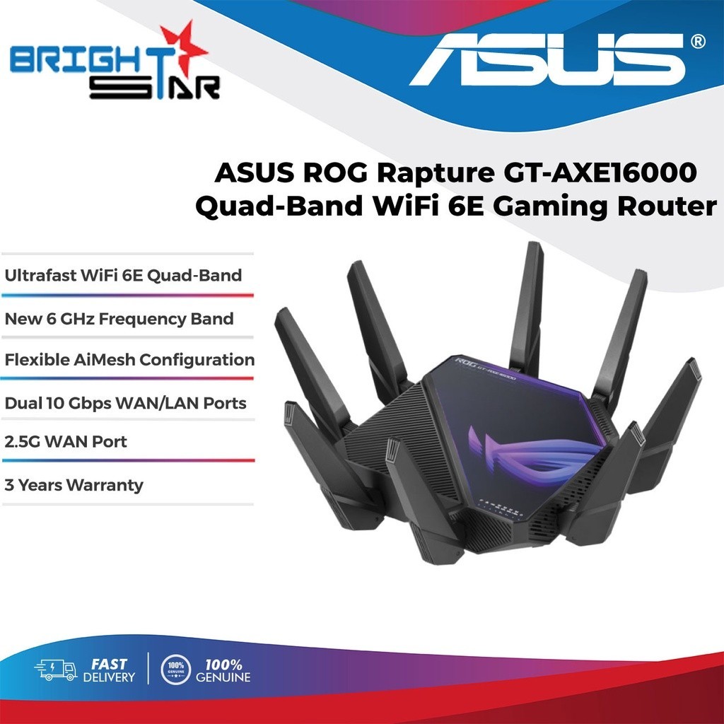 ASUS ROG Rapture GT-AXE16000 Quad-Band WiFi 6E (802.11ax) Gaming Router ...