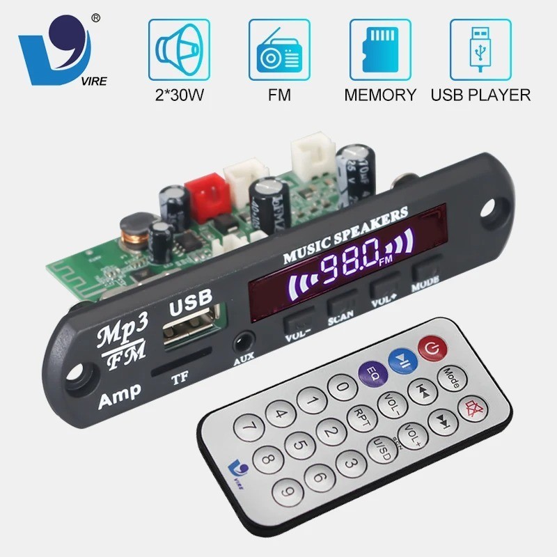 VIRE 2*30W Stereo Amplifier 60W Home Digital Mp3 Decoder Board DC12V-20V Wireless Bluetooth 5.3 ...