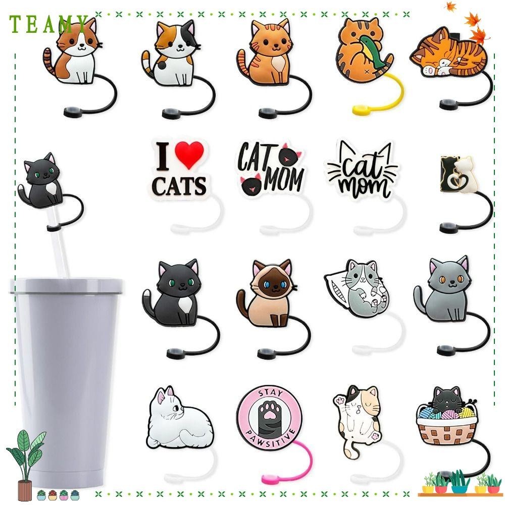 TEAMY Straw Tip Covers, Silicone Cartoon Cat Straw Plug, Cute Dustproof ...