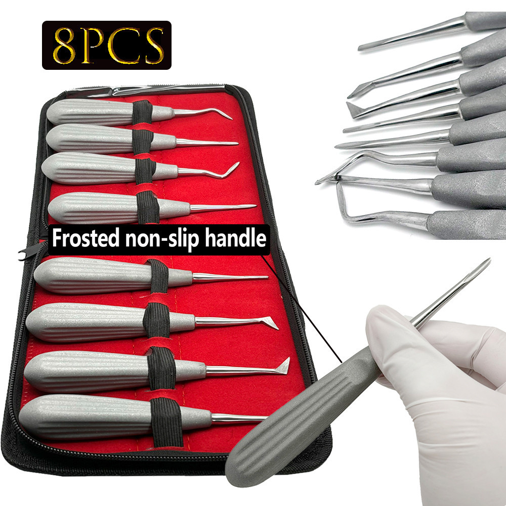 8pcs Dental Elevator Tooth Extracting Forceps Frosted Non-slip Handle ...