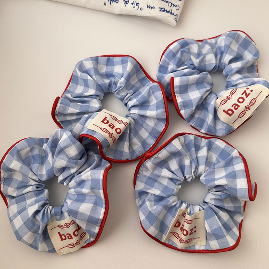 Korean contrasting blue plaid Cute and playful large intestine loop and ...