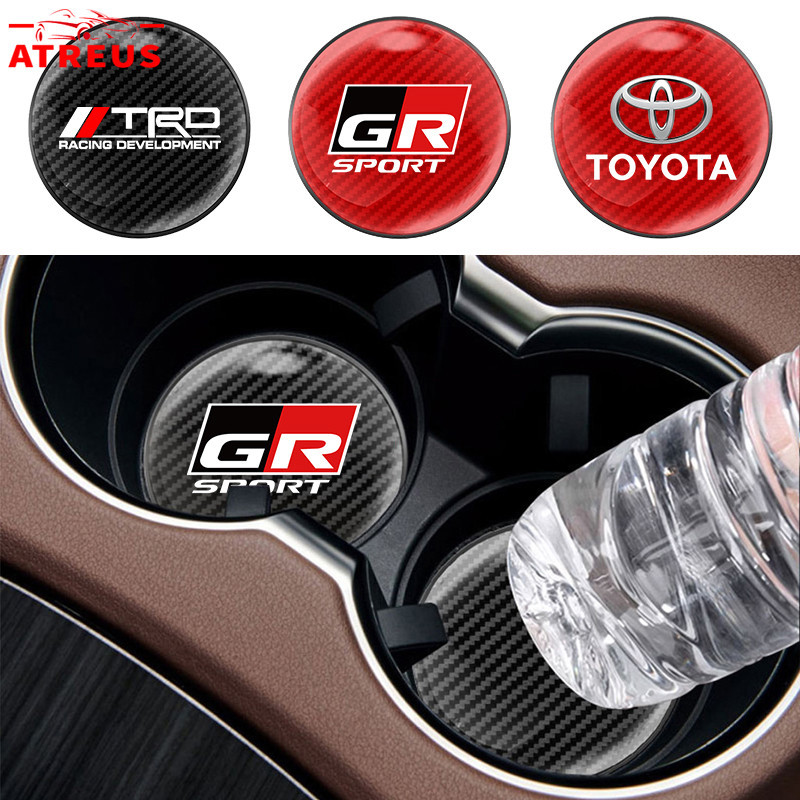 1Pc Toyota GR Carbon Fiber Round Car Cup Holder Coaster Pad Cup Holder ...