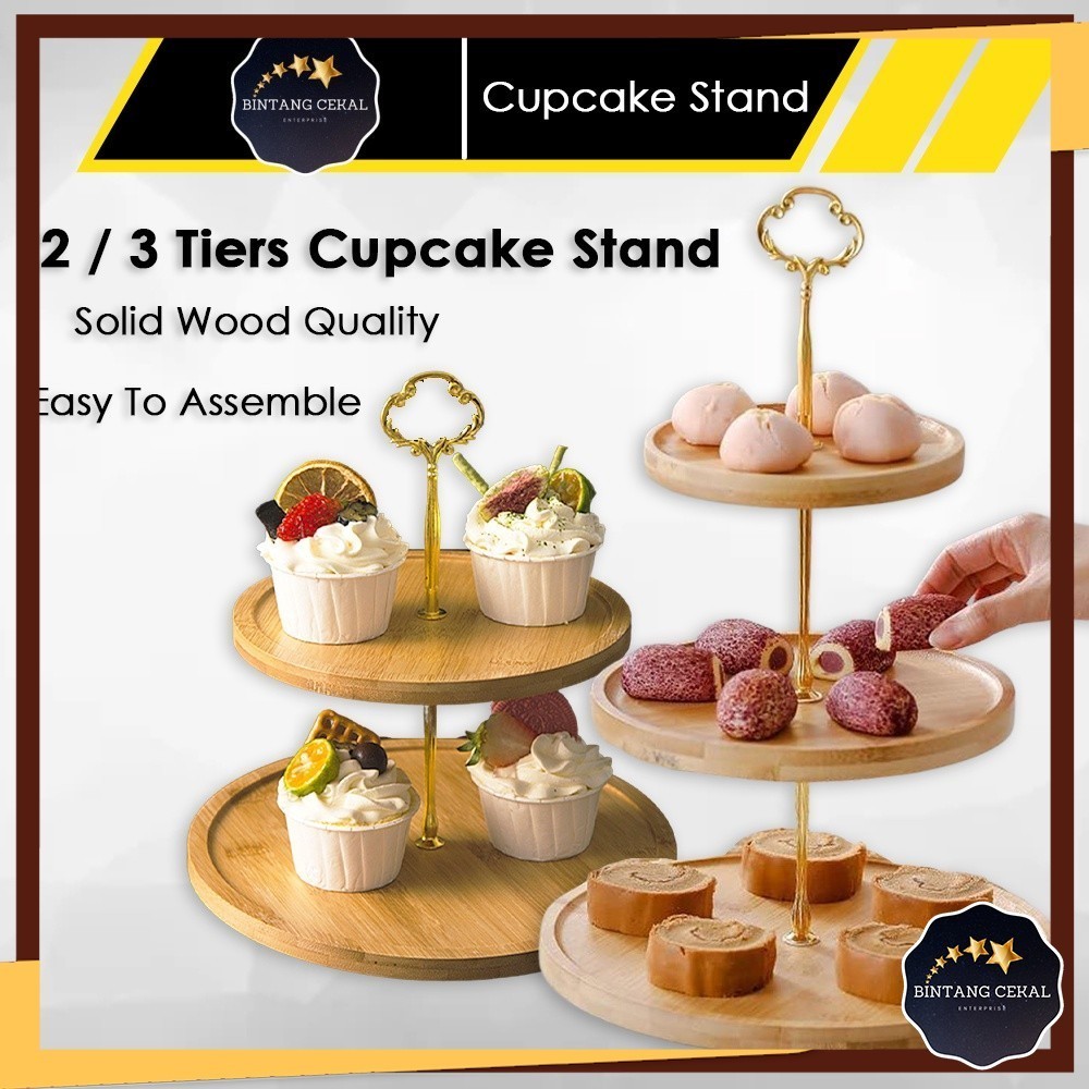 BC Natural Bamboo Wood Dessert Stand High Tea 2 / 3 Tiers Cupcake ...