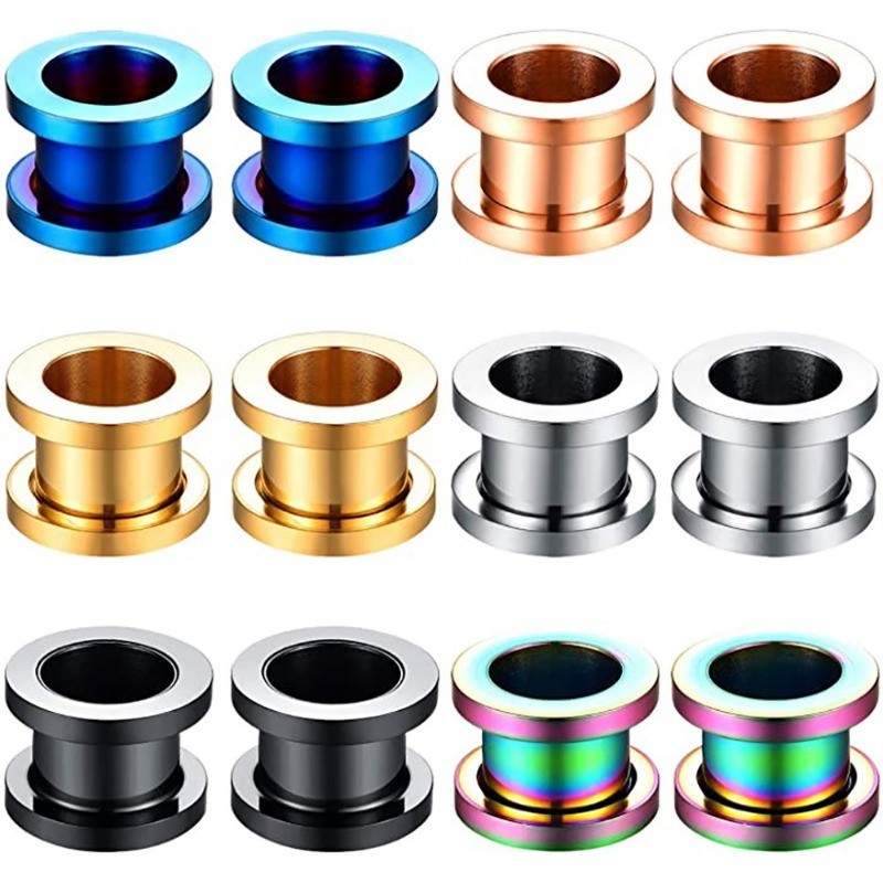 Pair Double Flared Ear Plug Flesh Tunnel Lobe Stretcher Stainless Steel ...