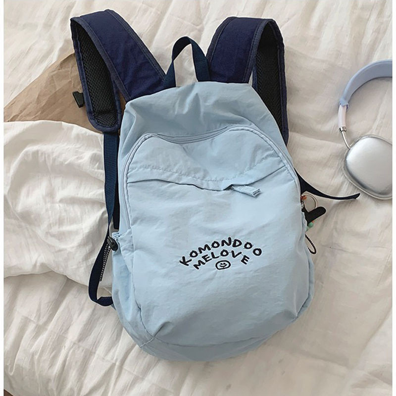 [LY] Light Blue Casual Student Schoolbag Nylon Canvas Bag Backpack ...