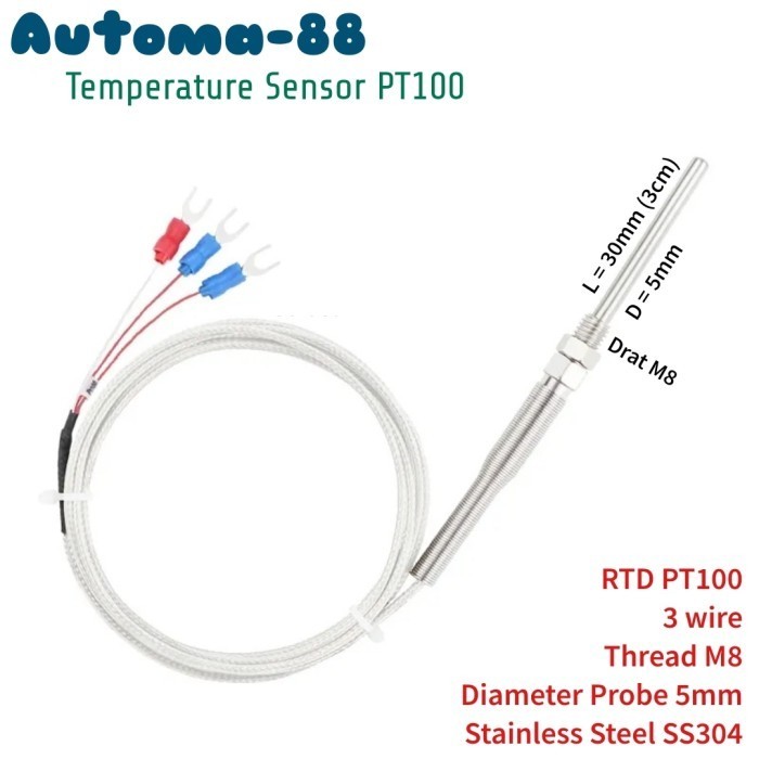 Thermocouple PT100 Probe 30mm 3cm M8 Temperature Sensor Temperature 3wire - 2meter MM27 | Shopee ...