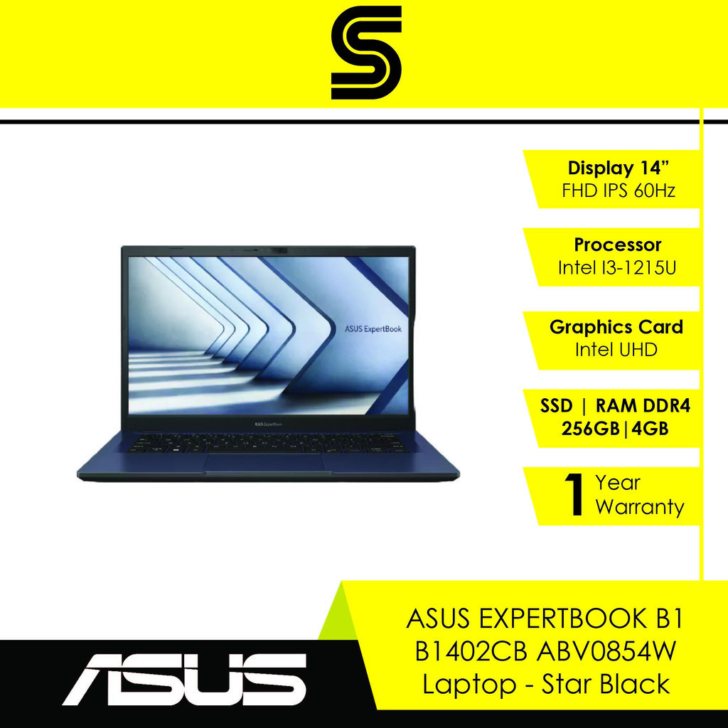 ASUS EXPERTBOOK B1 B1402CB ABV0854W Laptop (14"/FHD 60Hz/I3-1215U/Intel UHD/4GB DDR4/256GB/Win11 ...