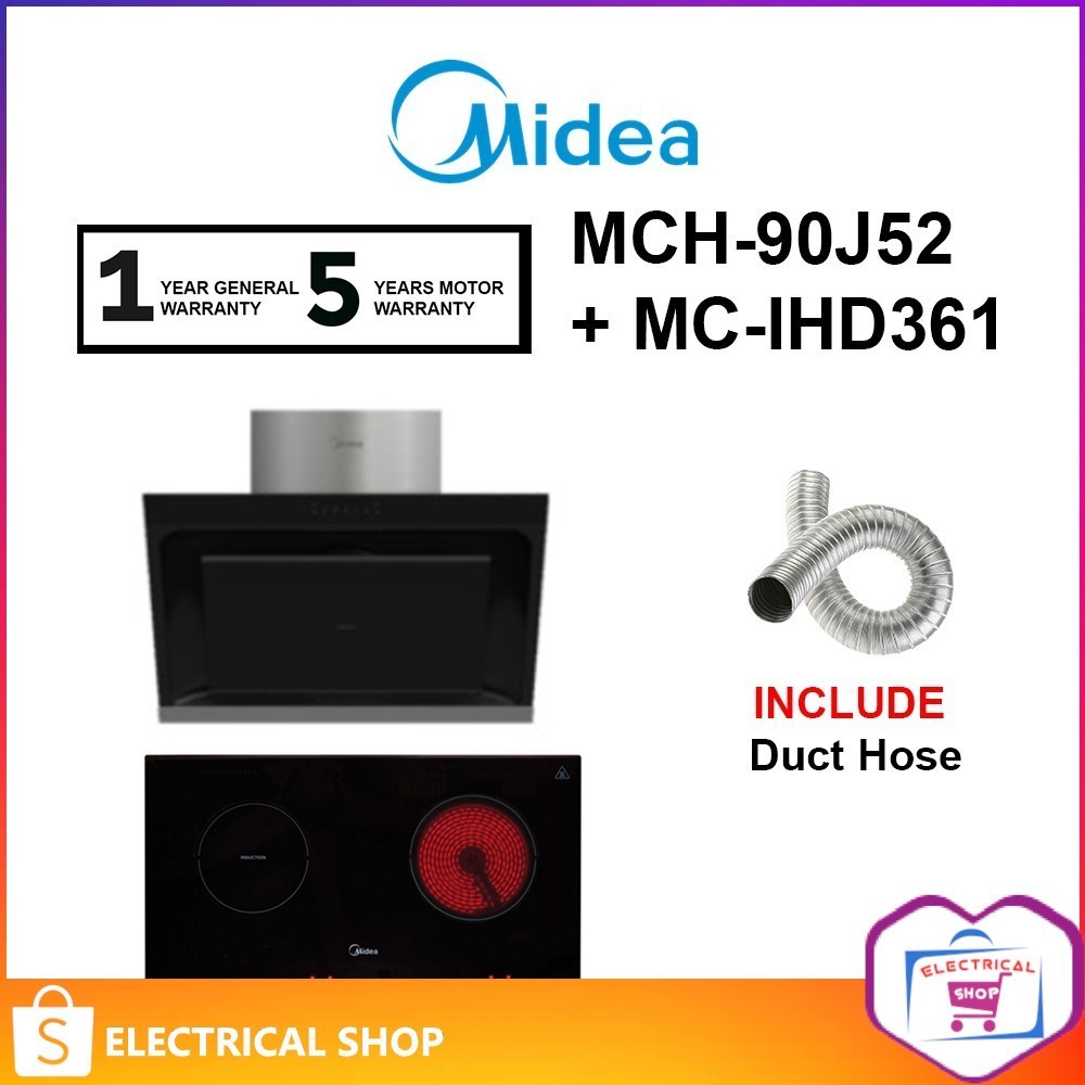 {COMBO} Midea Cooker Hood MCH-90J52 (Duct Out Only) + MC-IHD361 Built ...