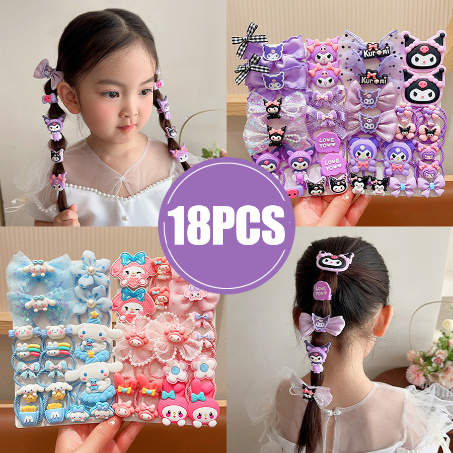 18pcs/Set Kawaii Sanrio Hair Ties Anime Hair Ring Ornaments Cinnamoroll ...