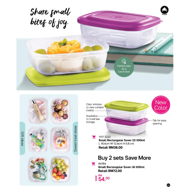 Tupperware Small Rectangular Saver 500ml (2pcs) | Shopee Malaysia