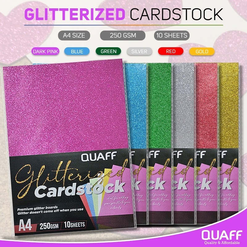 QUAFF Glitter Board Paper Pantone Cardstock Assorted Colors A4 Size 250 ...