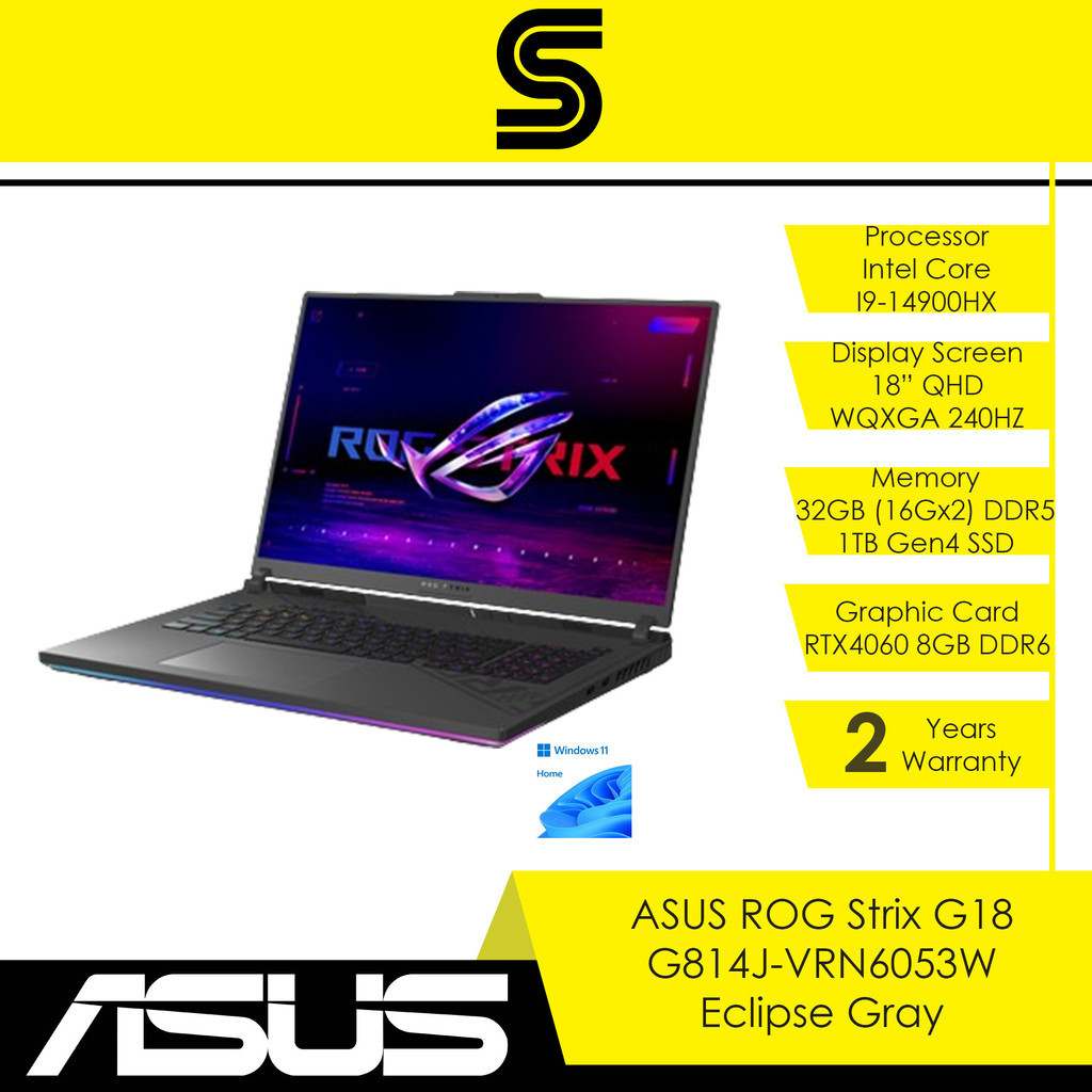 ASUS ROG STRIX G18 G814J (VRN6053W) 18 QHD WQXGA 240HZ/I9-14900HX/32GB ...