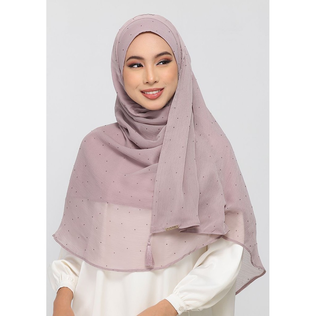 Bokitta Mauve Gray - Plain With Crystals Crinkled Chiffon | Shopee Malaysia