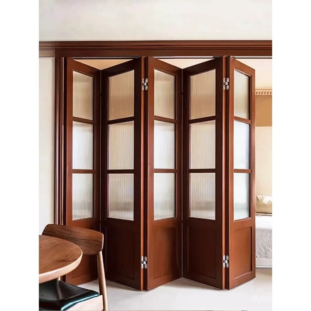 Sliding Door Solid Wood Folding Door Partition Door Cream Style ...