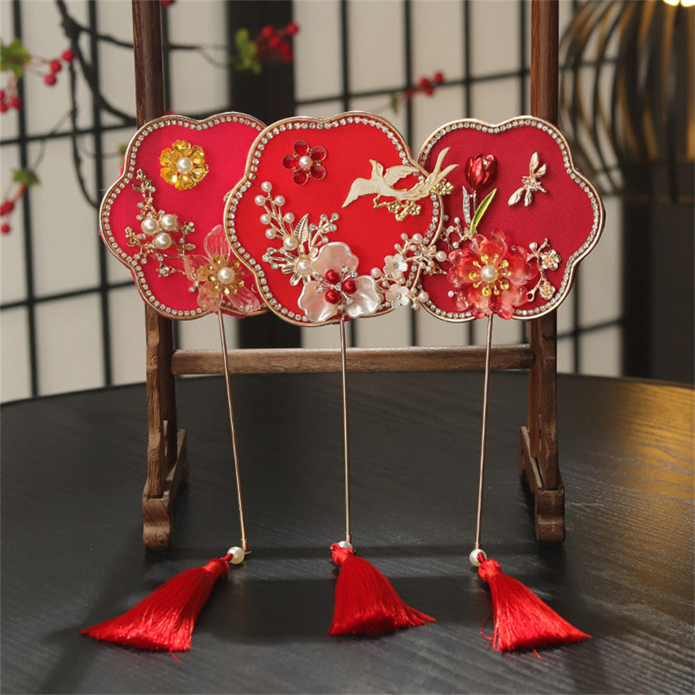 Chinese Classical Round Fan Wedding Bride Hand Held Fans Vintage Good ...
