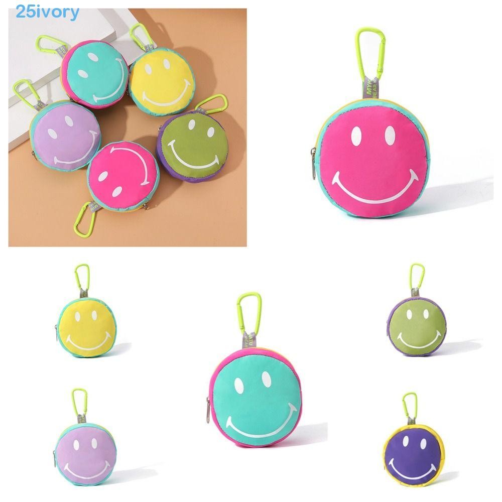 IVORY Small Round Purse, Smile With Keychain Smiling Face Coin Purse ...