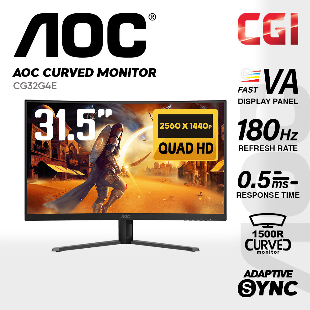 AOC 31.5" CQ32G4E Fast VA QHD HDR10 Adaptive Sync 180Hz 0.5ms Delta E