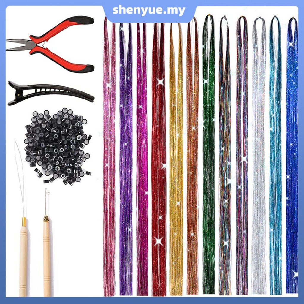 Hair Tinsel 47inch 12 Colors Tinsel Hair Extensions Shiny Glitter Hair ...