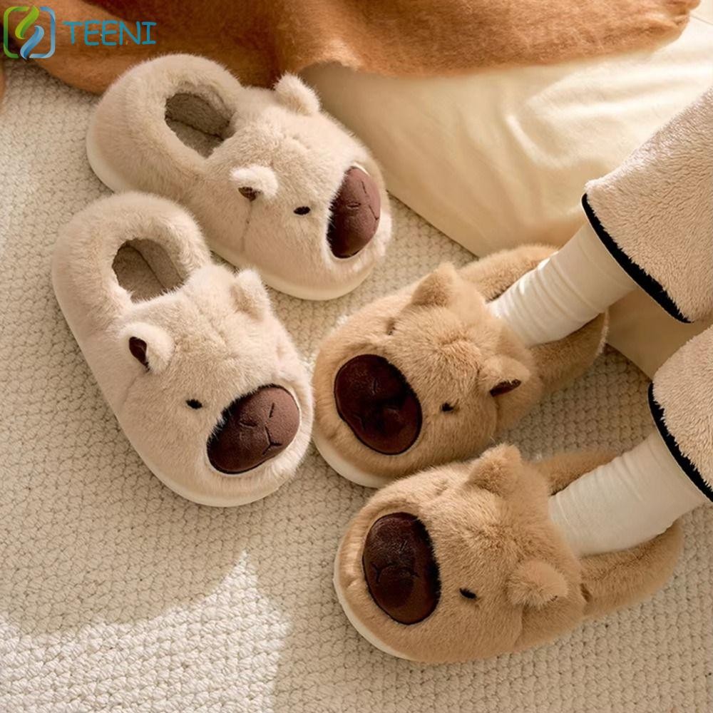TEENI Capybara Plush Slippers, Plushy Soft Warm Capybara Slippers ...