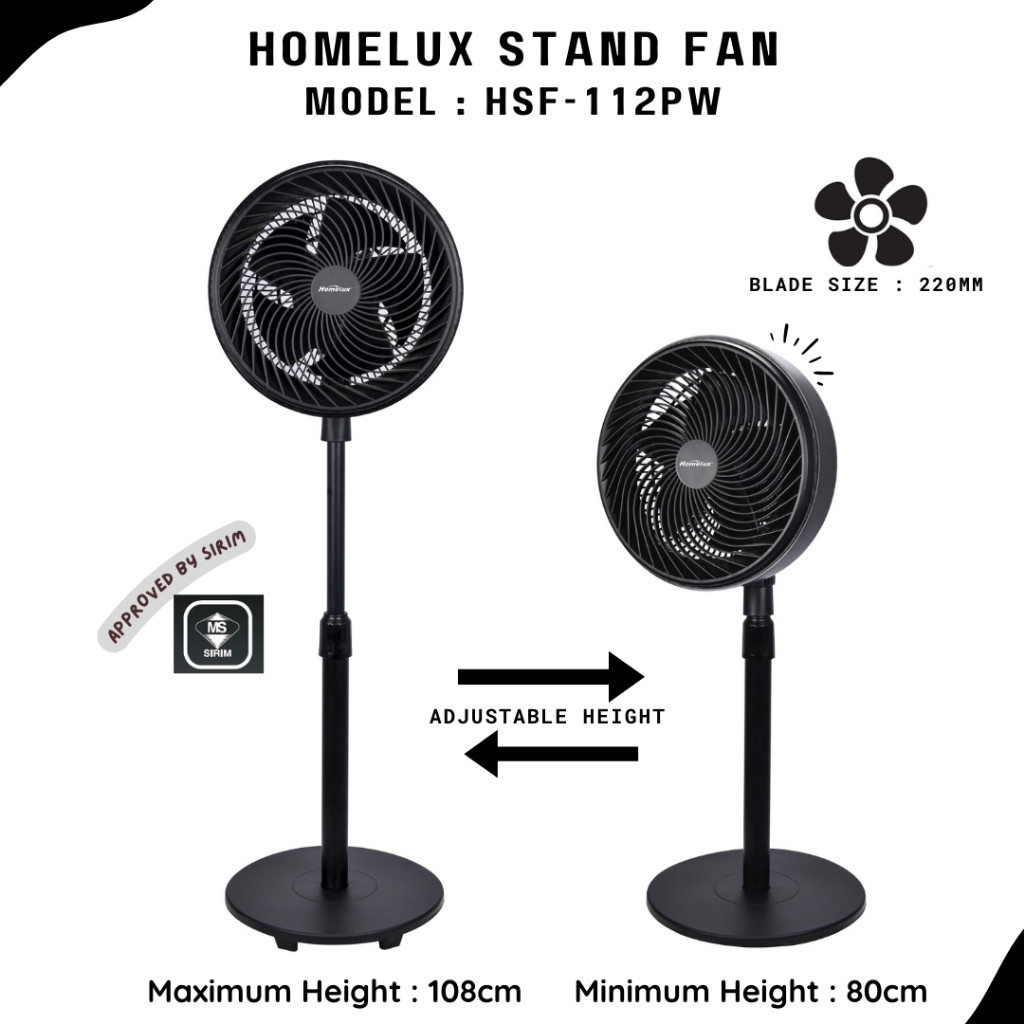 Homelux Circulation 12'' Stand Fan / Kipas 12''' / Kipas berdiri ...