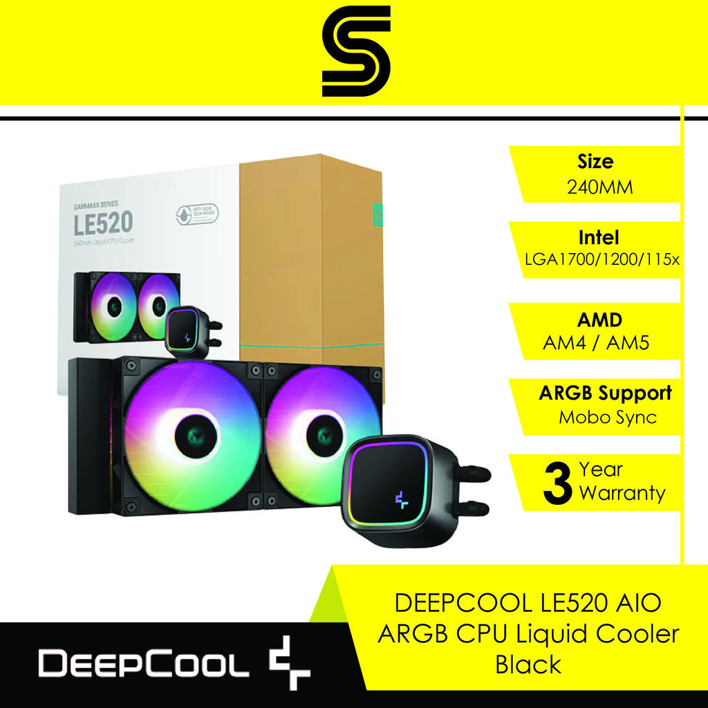 DEEPCOOL LE520 240mm ARGB CPU Liquid Cooler (LGA1700/AM4/5) Black ...